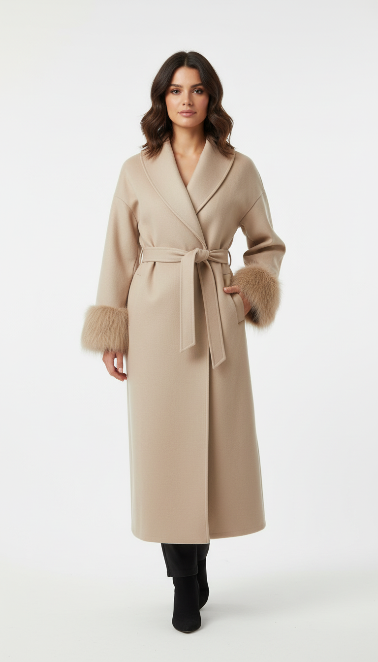 Beige Wrap Coat with Fur Trim - One Size Fits 10-18 | New Collection ...